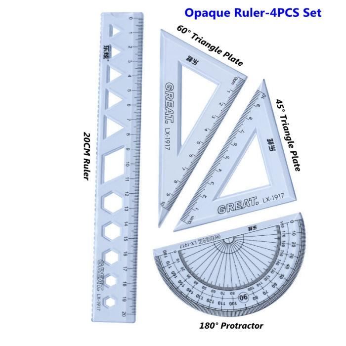 Regle - equerre,Règle de dessin 4 pièces-ensemble,Triangle de mesure ...