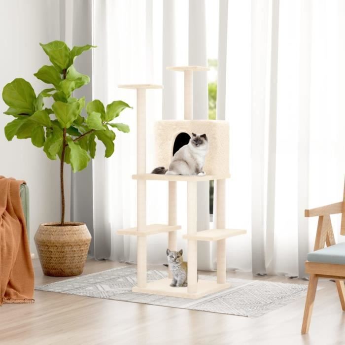 KEENSO Arbre à chat avec griffoirs en sisal Crème 144,5 cm KN005 ...