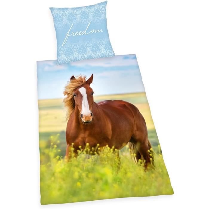Parure De Lit Enfant Young Collection Réversible Cheval Housse Couette ...