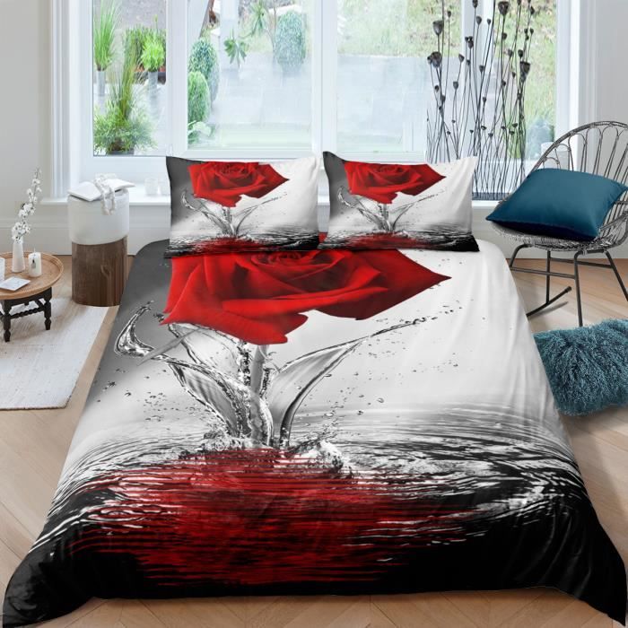 Rose rouge et reflet Parure de lit 3 pieces 1 housse de couette 220 ...