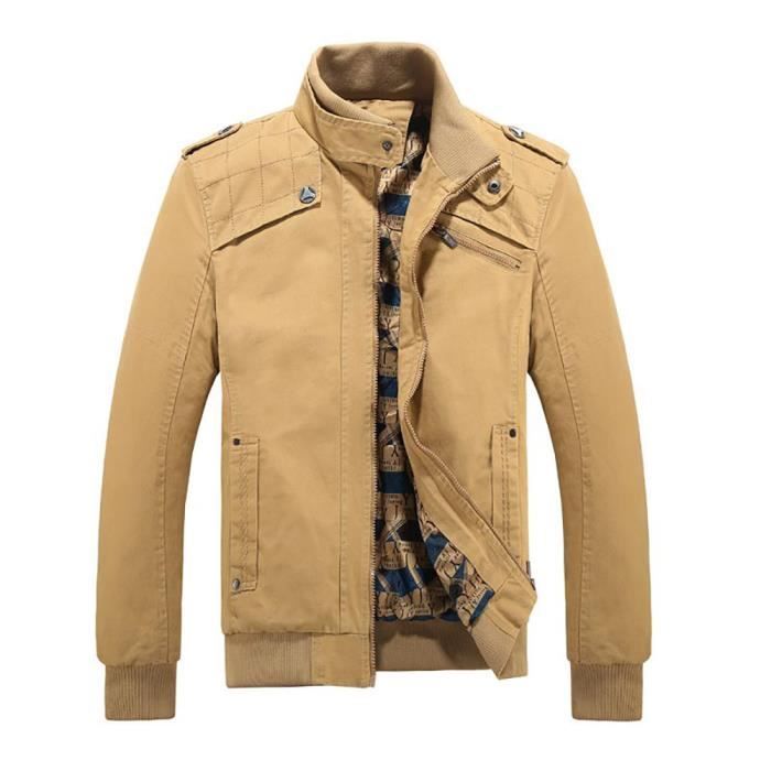 Veste Homme de Coton Col Debout Zippé Blouson Homme Couleur unie D ...