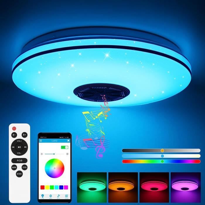 ZONJIE 36W Plafonnier LED à Intensité Variable Dimmable, RGB Lumière Musicale de Haut-parleur ...