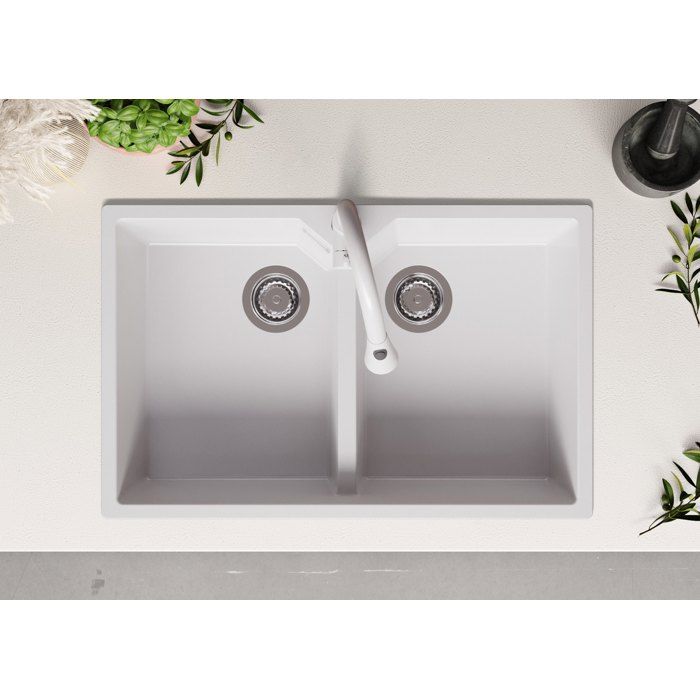 PRIMAGRAN, Evier Cuisine en Granit Tout Blanc 78x50cm, Accessoire ...