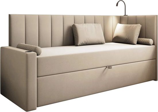 Lit Boxspring 90x200 cm TOKIO avec matelas ressorts intégré et ...