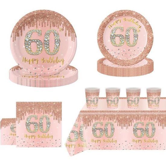 Lot De 69 Serviettes De Fête Pour 60E Anniversaire, 60 Ans, Or Rose, 60 ...