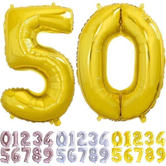 Ballon Numéro 50 Doré. Ballons Géants Chiffres 5 0 Foil Décoration Fête ...