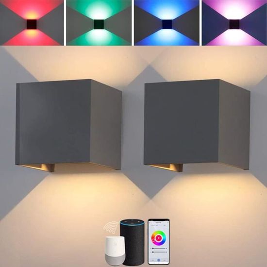 2Pcs Smart Alexa LED Applique Murale Extérieure-Interieur Dimmable, RGB ...