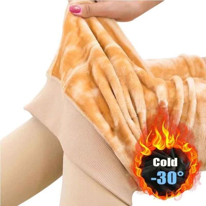 Collants thermiques épais en peluche pour femme bas moulant en velours couleur unie peau noire ...