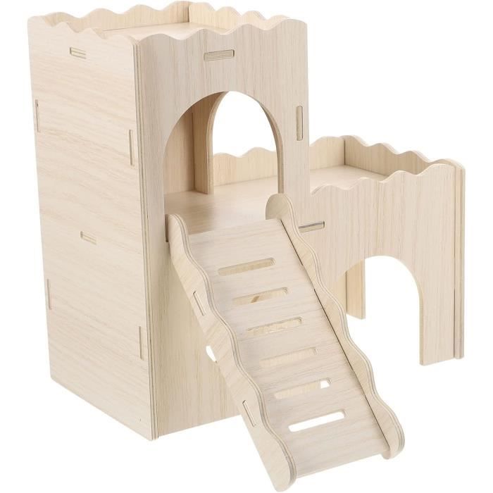 Chateau En Bois Lapin Habitat Bois Hamster Cachette Échelle Maison Cobaye Habitat Rat Jouet ...