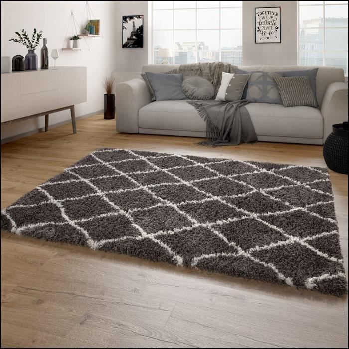 Tapis Shaggy Tapis De Salon Shaggy Poil Long Motif Diamant Scandinave Moderne, Dimension:80X150 ...