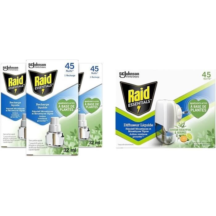 Raid ESSENTIALS RECHARGE ELECTRIQUE LIQUIDE 45 NUITS x3 & Essentials ...