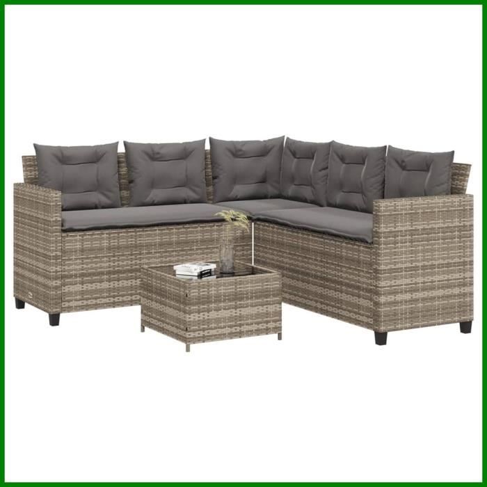 DXBK Canapé de jardin avec table et coussins en forme de L gris 369041 ...