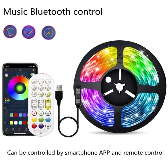 BANDE LED,Music Bluetooth-2835-1m--Bande lumineuse RGB LED Flexible, USB, 2835 lumens, 5V ...
