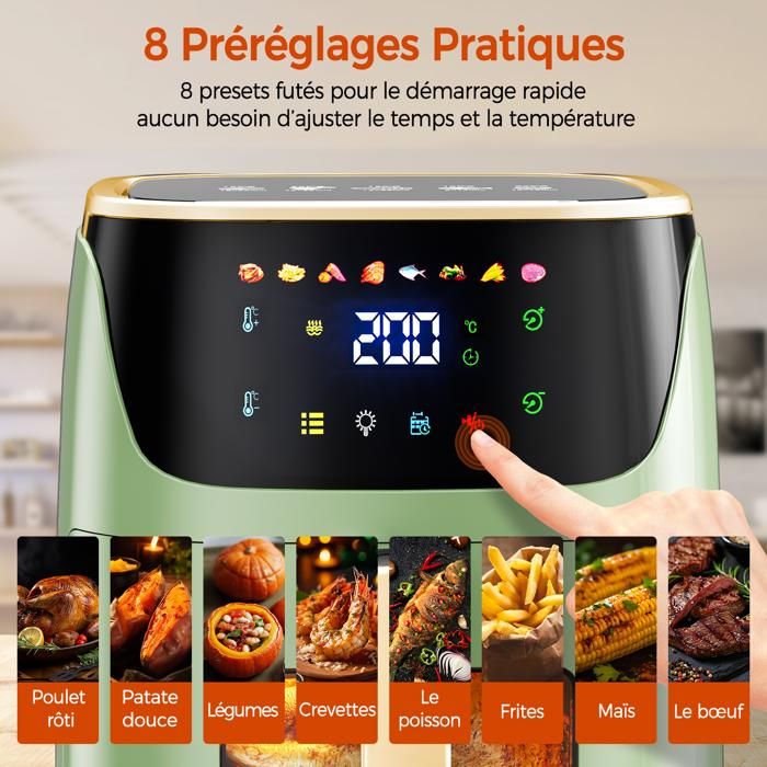 Friteuse à air sans huile ,Grande Capacité 7.4 L, Air Fryer 1500 W, 8 ...
