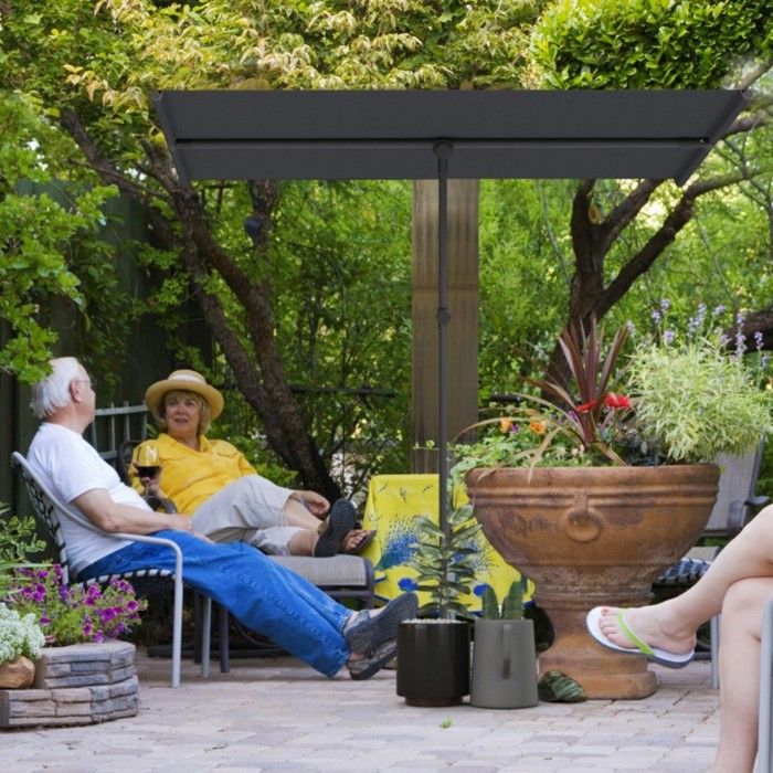 Parasol Jardin Pivotant 180°, 205x150x215cm, Réglable Hauteur, Mât ...