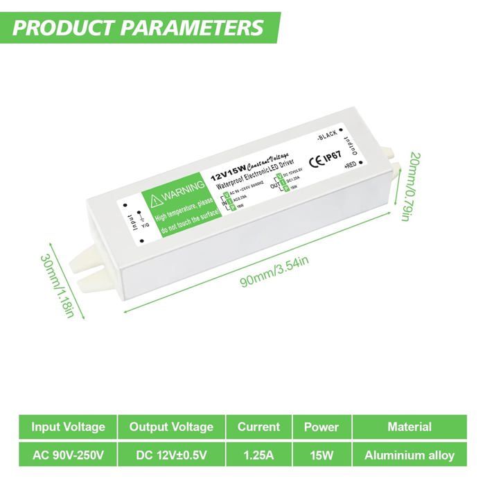 TRAHOO-Transformateur 220V 12V, Alimentation LED 12V 15W 1.25A, Transfo ...