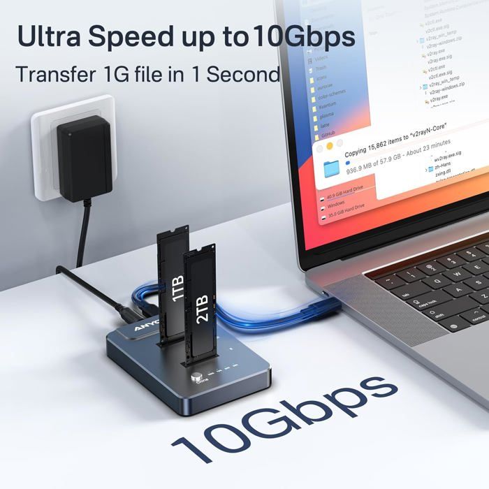 Boîtier Nvme M.2 Clone Ssd,M2 Ssd Offline Clone Station 10 Gbps Dual Bay M.2 Nvme Docking ...