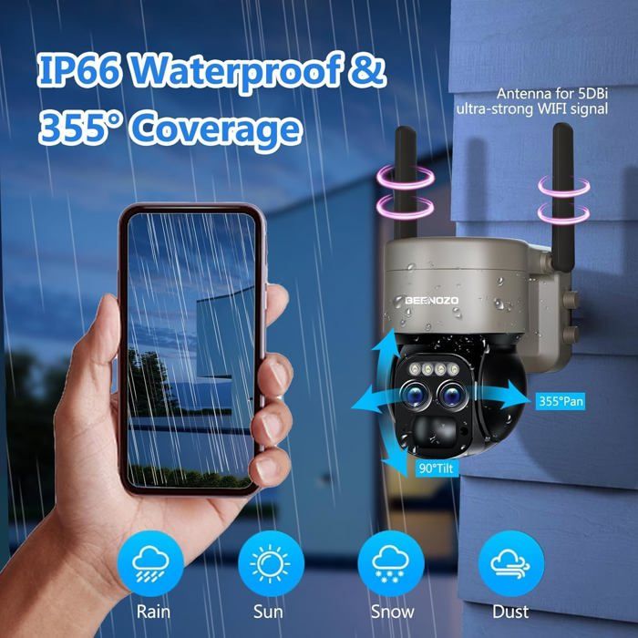 BEENOZO Caméra Surveillance 8MP WiFi Extérieure, 8X Zoom, PTZ 360 ...