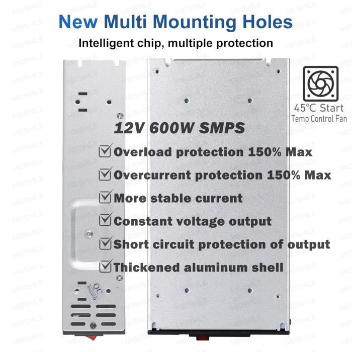 12V 50A 600W Alimentation à découpage Universelle CA à CC Transformateur Convertisseur pour LED ...