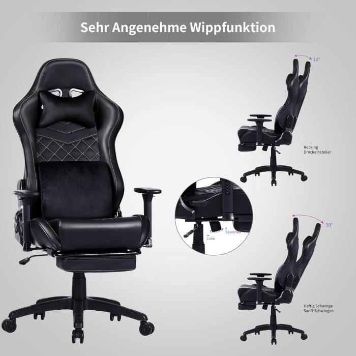 Chaise Gaming Fauteuil de Bureau Gamer Ergonomique PC avec Repose Pieds ...