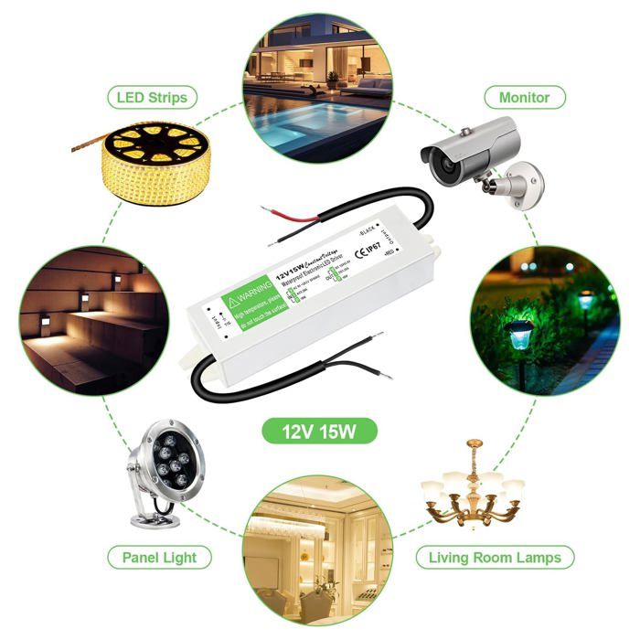 TRAHOO-Transformateur 220V 12V, Alimentation LED 12V 15W 1.25A, Transfo ...
