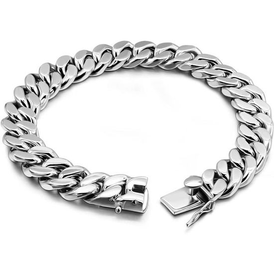 Bracelet Cubain Massif Largeur 13.5MM en 925 Argent pour Homme, 7"-10 ...