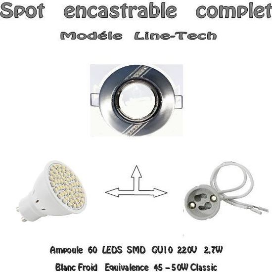 Spot encastrable complet GU10 60 LED Blanc Froid - Achat / Vente spots ...