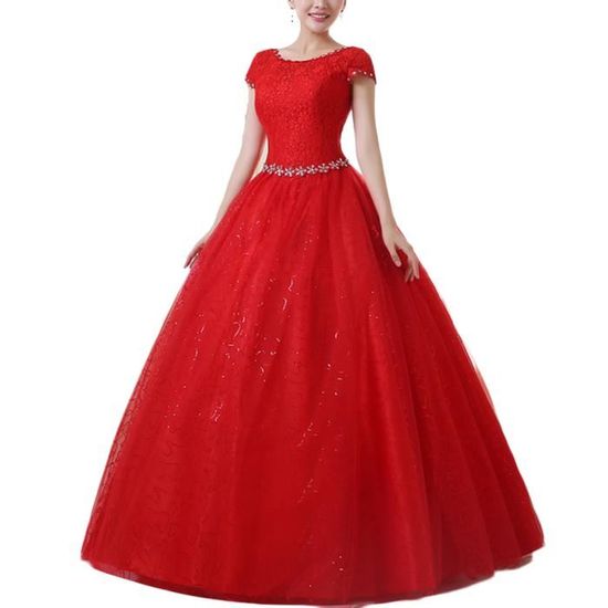 Robe HONGBI Longue Col Rond Mariée,Rouge Rouge - Cdiscount Prêt-à-Porter