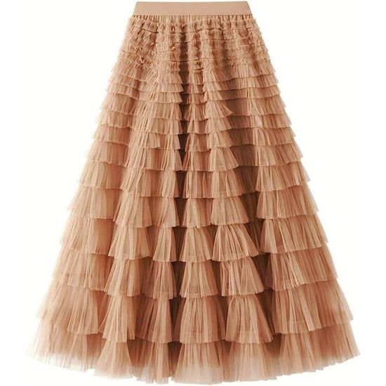 Jupe longue à volants - Femme - Jupe en tulle - Taille élastique ...