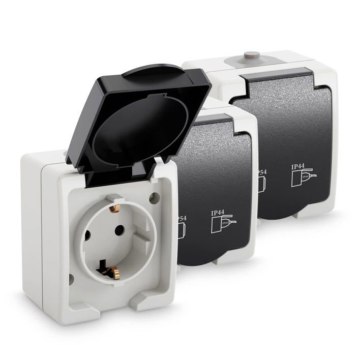 Prise de courant de sécurité apparente pour locaux humides - 3x prise ...