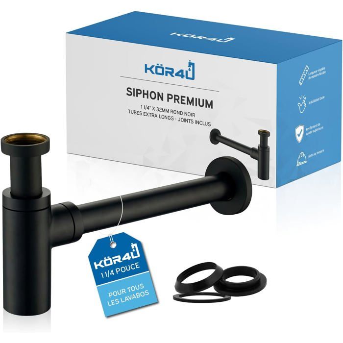 Kör4u Siphon de Design Premium 1 1/4 Pouces x 32 mm, Noir Mat, Forme ...