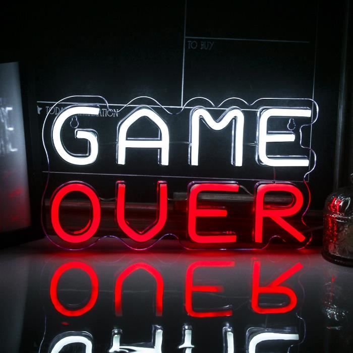 5W - Blanc - Enseignes de néon LED Game Over, décor mural de jeu pour ...