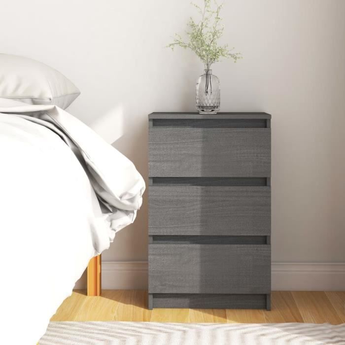 Table de chevet Gris 40x29,5x64 cm Bois de pin solide - 6421 ...