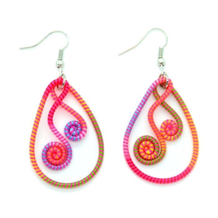 Boucles d'oreilles Fil Coton sur Métal Légère Spirale Multicouleur ...
