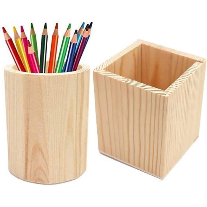 LI-Porte-Stylo En Bambou, 2 Pièces Pot à Crayons Rond En Bois, Pot à ...