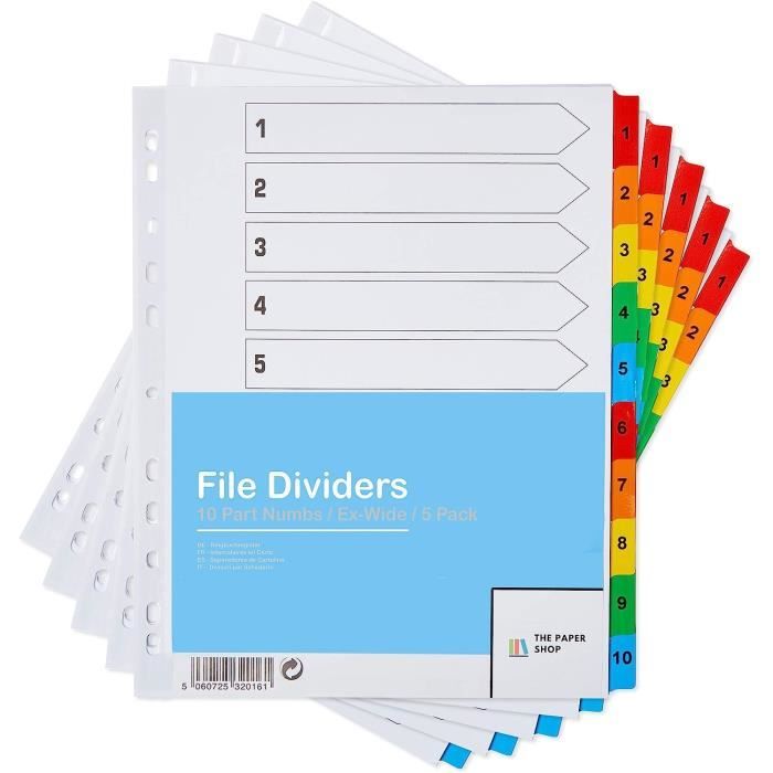 [Lot de 5] Intercalaires Classeur A4+ extra larges numérotés 1-10 ...