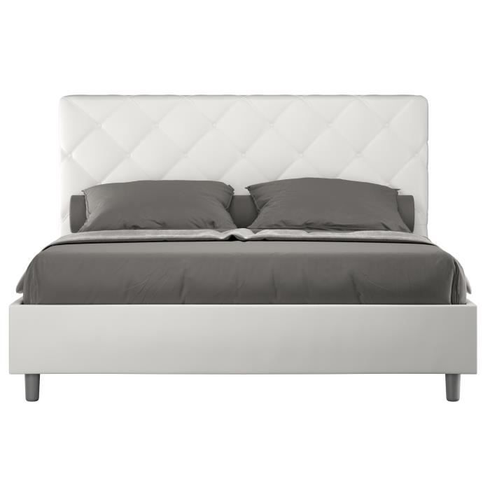 Lit matelassé 160x200 cm simili cuir blanc Paryse Avec sommier et ...