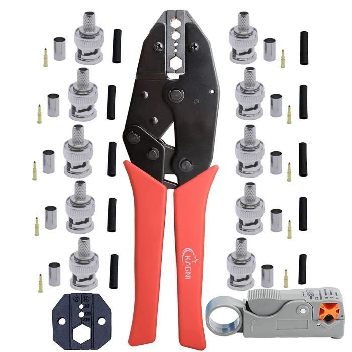 BNC Crimp Tool Set, pince à sertir à cliquet BNC-TNC et dénudeur de câble coaxial rotatif avec ...