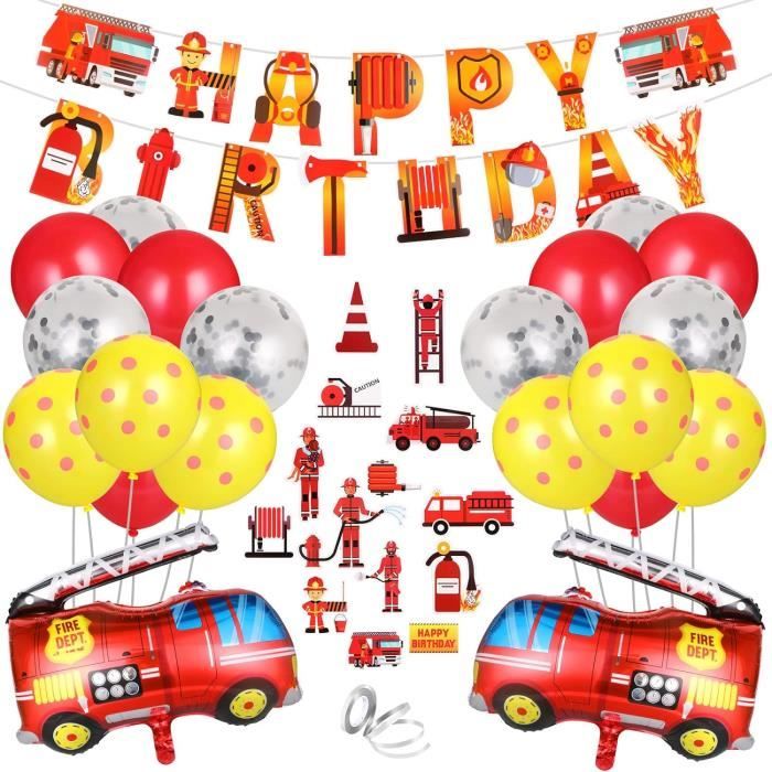 Décoration Anniversaire Pompier, Ballons Camion De Pompier Cartoon Fête ...