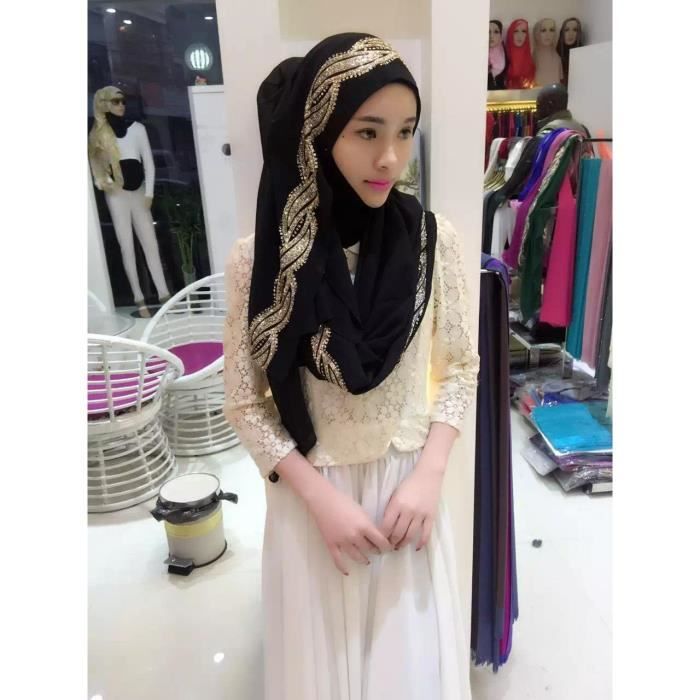 Femmes Longue Écharpe Hijab Foulards Châle Strass Tête Wrap Musulman ...