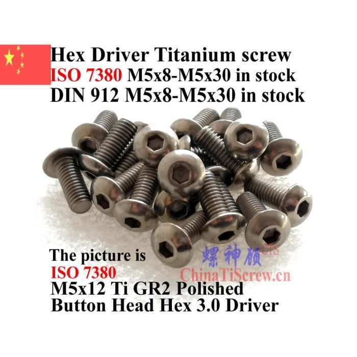DIN 912 M5-28mm-10 PCS Ti GR2 -Vis à tête hexagonale Ti GR2, ISO 7380 DIN 912 en titane, M5x8 ...
