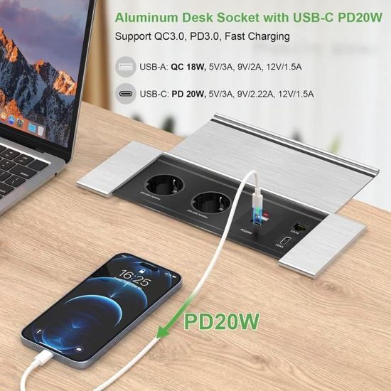 Prise De Table Avec Usb C Pd20W, Prise Encastrable 2 Prises Et Hdmi ...