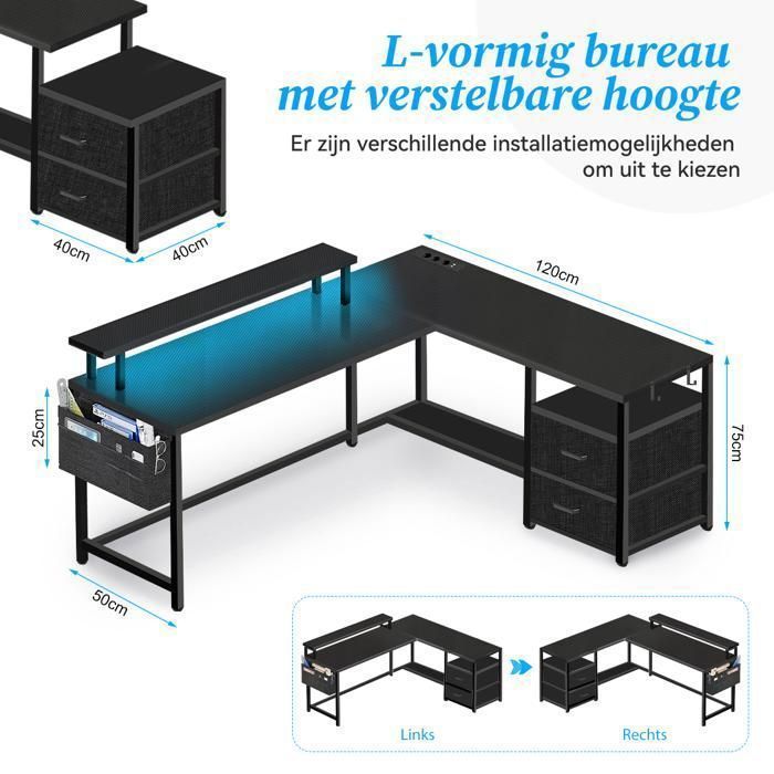 Bureau Gaming d'angle - Table Gaming en Forme L avec Support de ...