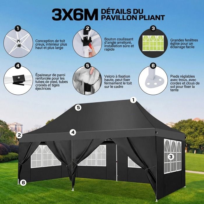 Tonnelle Pliante 3x6 Barnum Pliant Étanche Stable avec 6 Parois ...