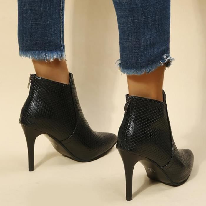 Bottines Femme - Unique - Noir Zoupu - Talon Aiguille - Sous le Genou ...