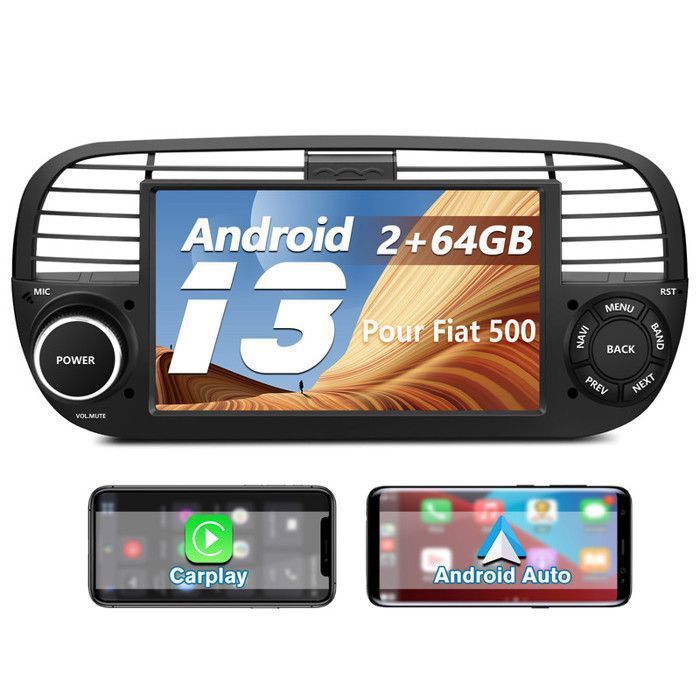 AWESAFE Autoradio Android 13 2Go+64Go pour Fiat 500(2007-2015) 7 Pouces ...
