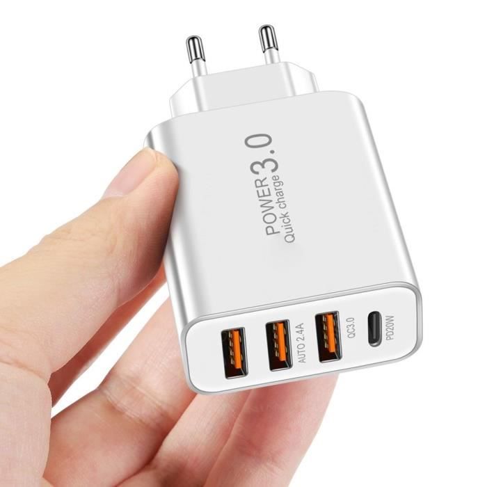 Chargeur USB type-c à 4Ports 60W,Charge rapide 3.0,adaptateur secteur ...