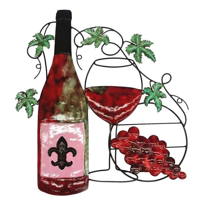 Décoration murale Vin Rouge Bouteille verre Raisins Applique en Métal ...
