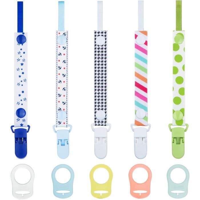 Attache Sucette Pour Bebe 5Pc Attache Tétine + 5Pc Pince À Sucette En Silicon Attache Sucette ...