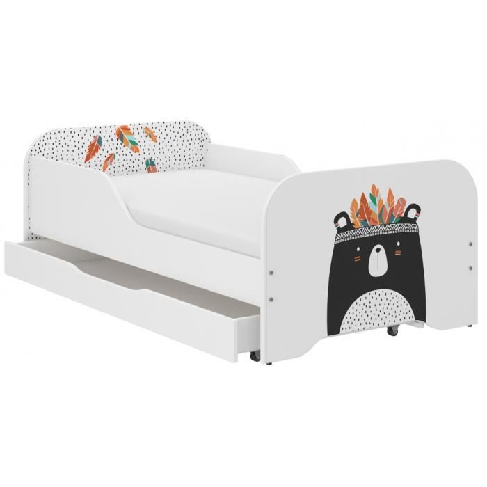 Lit enfant Mike 80 x 160 Ours noir et blanc Livré avec sommier et ...